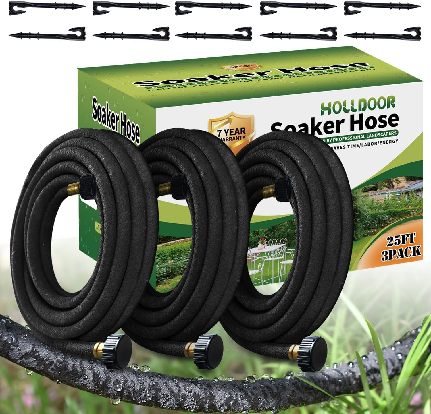 Amazon.com : Holldoor Soaker Hose 25 ft 3-Pack for Garden Beds with Kit ...