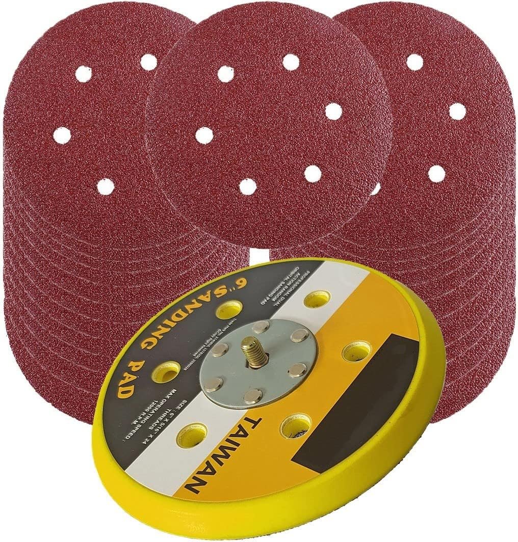 Mass Pro 6" Sanding pad with 15pc Sand paper | 60 80 120 grit Air ...