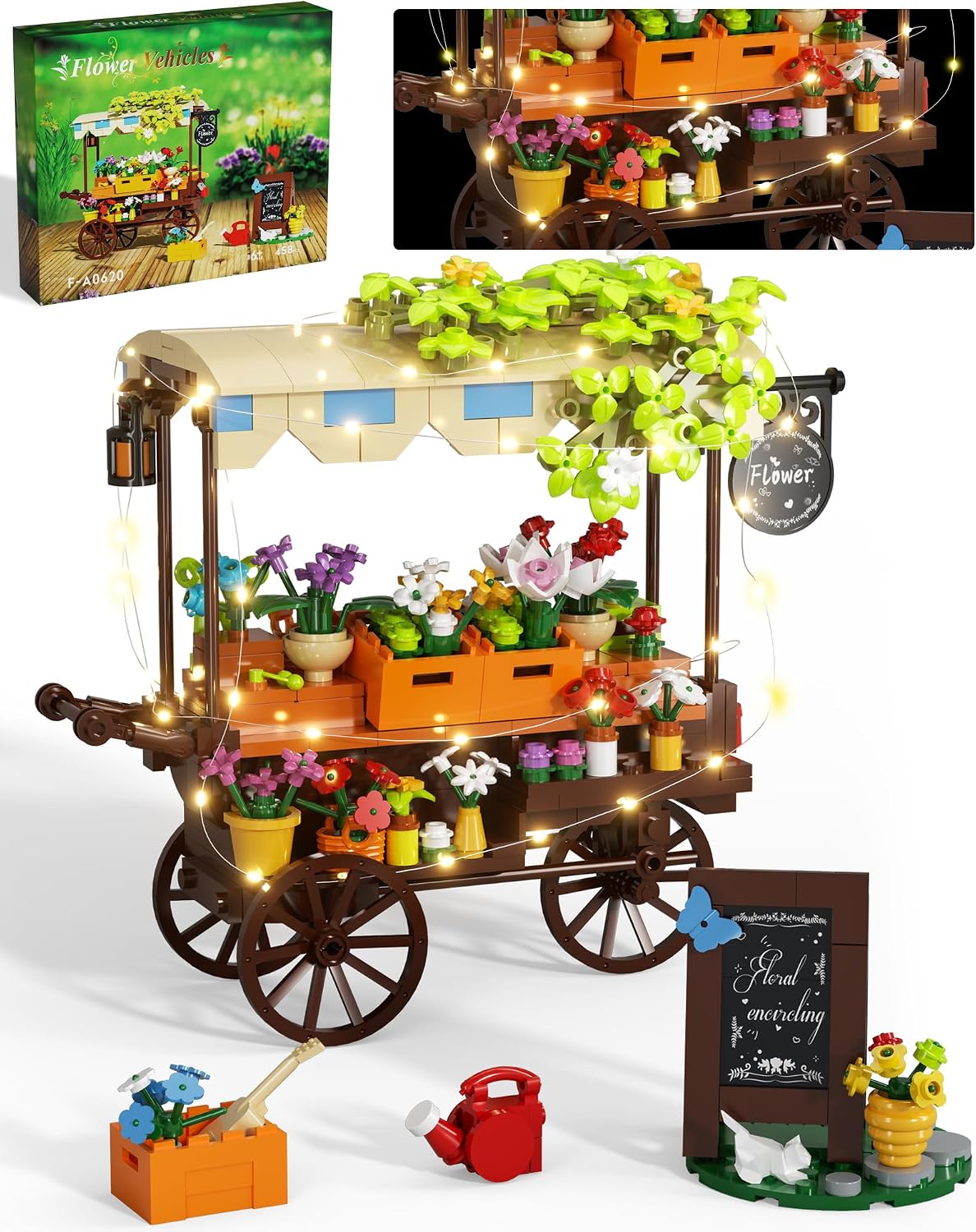 Amazon.com: Muiurple Flower Cart Building Set with LED Strips, Car Shop ...