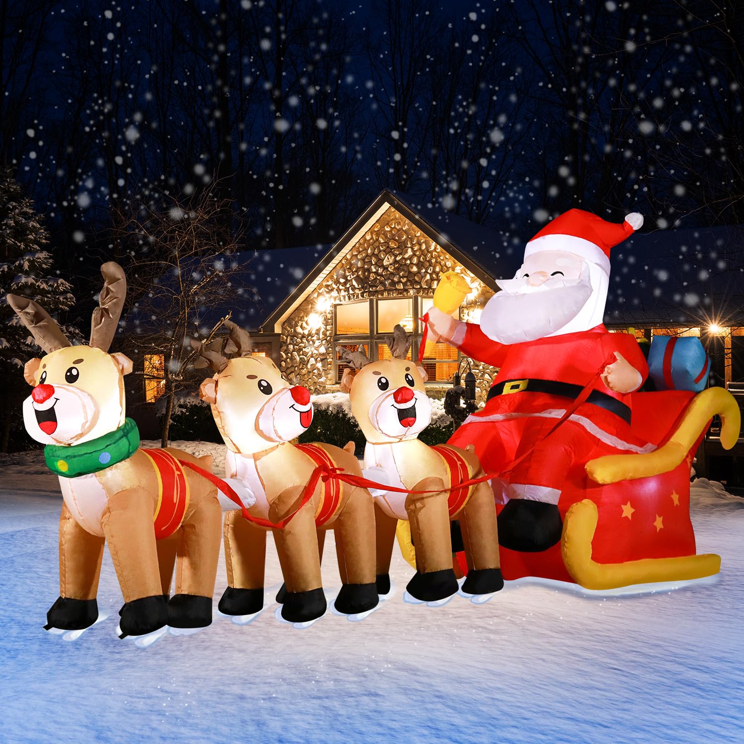 Amazon.com: DomKom 12 FT Christmas Inflatable Santa Claus on Sleigh ...