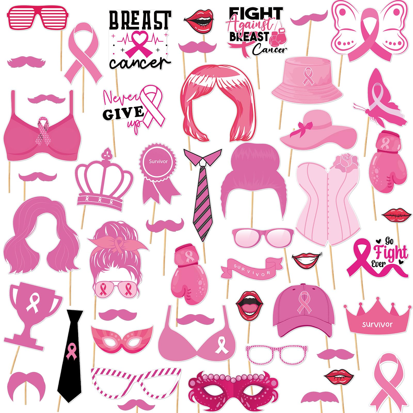 Amazon.com: WinnerWhy 50 Set Breast Cancer Awareness Photo Booth Props ...