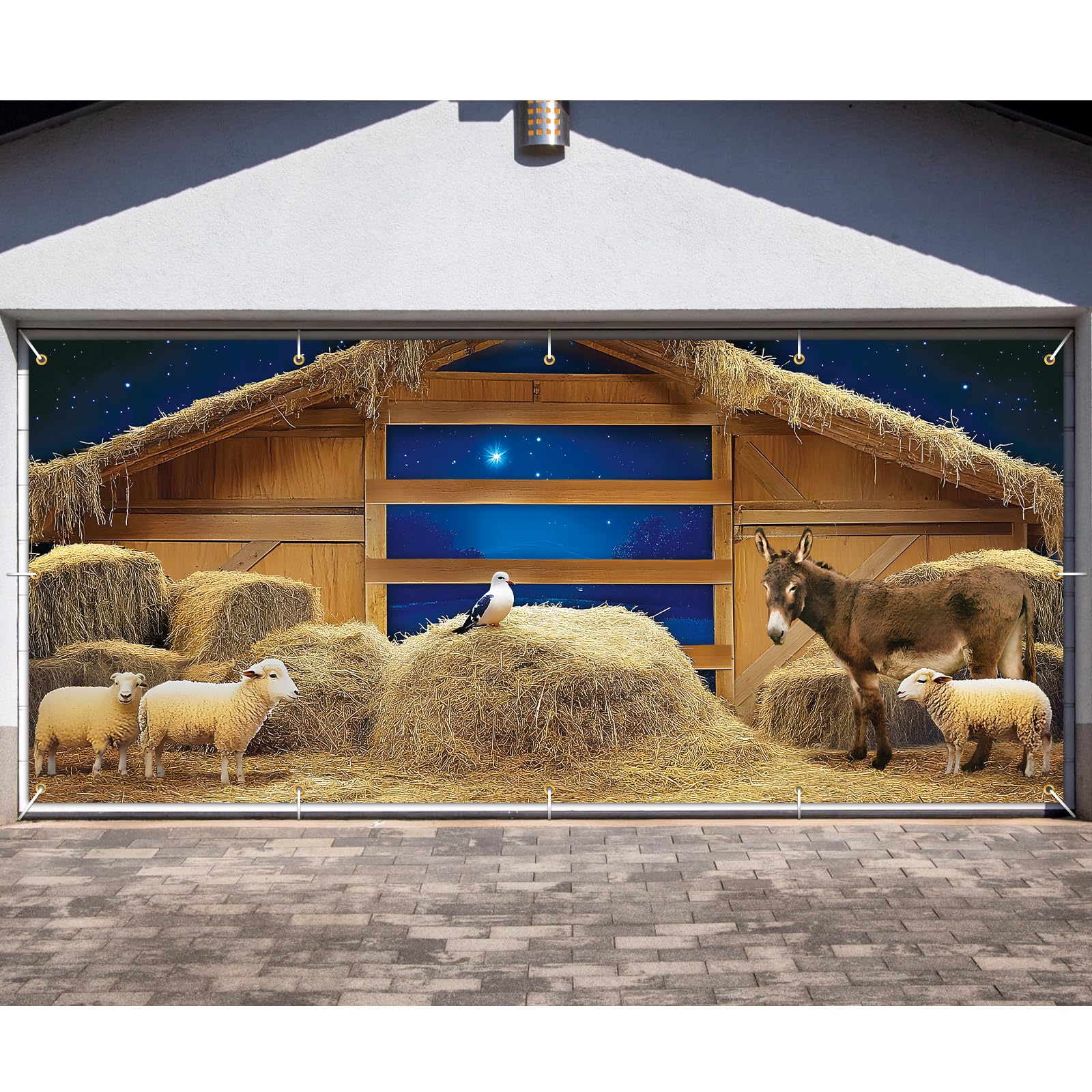 Amazon.com: Qtencas 7 x 16 ft Christmas Nativity Garage Door Decoration ...