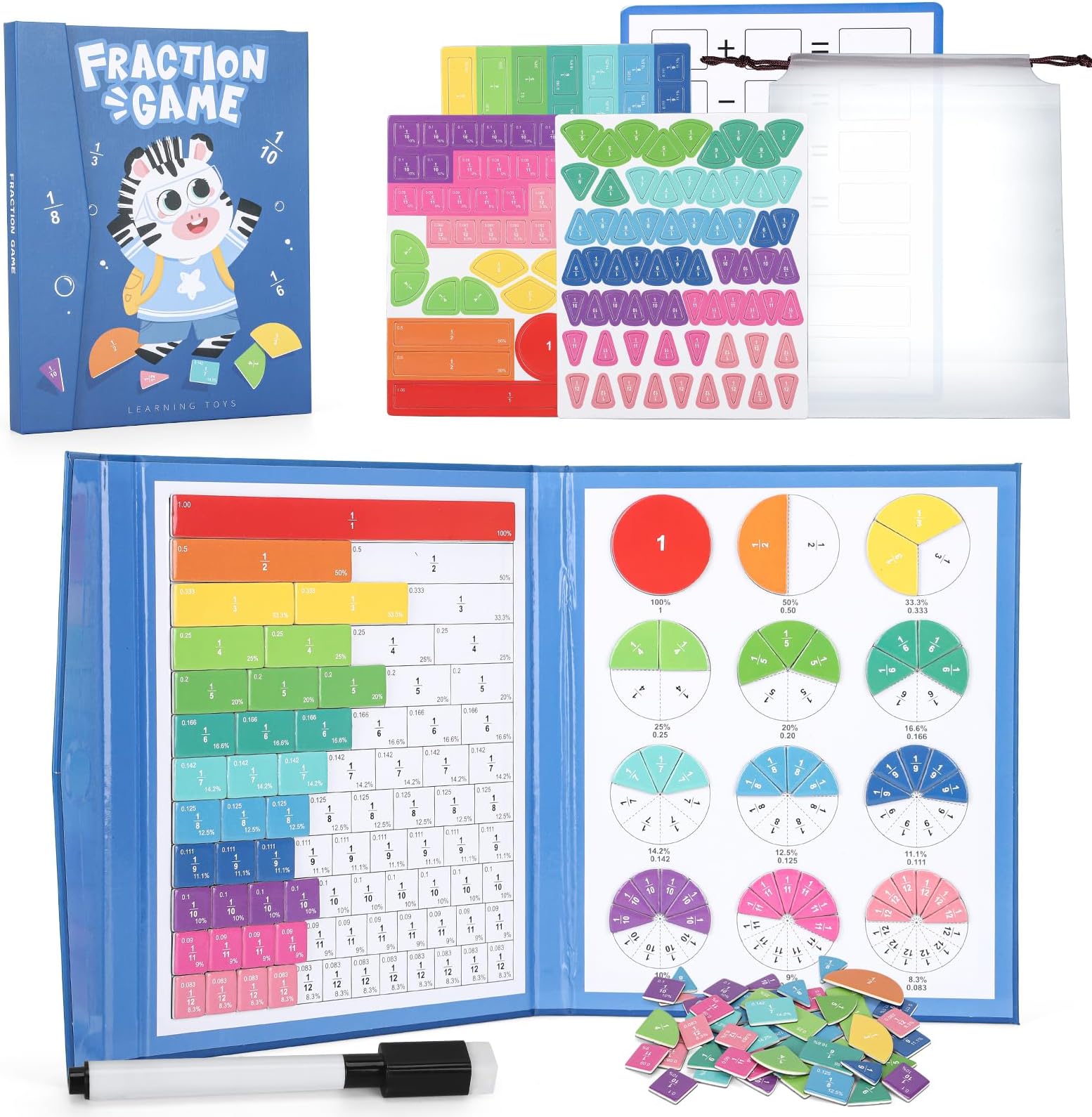 Amazon.com: Oranwell Magnetic Fraction Tiles & Fraction Circles ...
