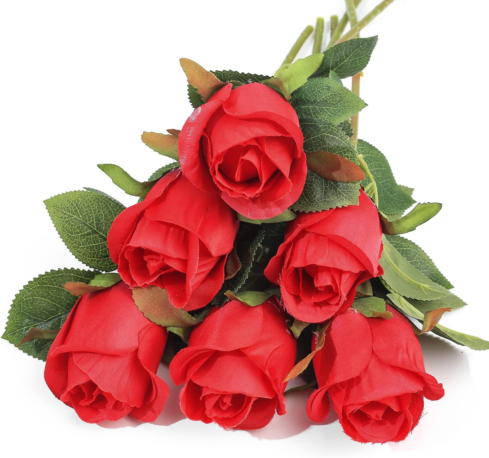 Mocoosy 12PCS Red Artificial Rose Flowers, Silk Roses Single Stem ...