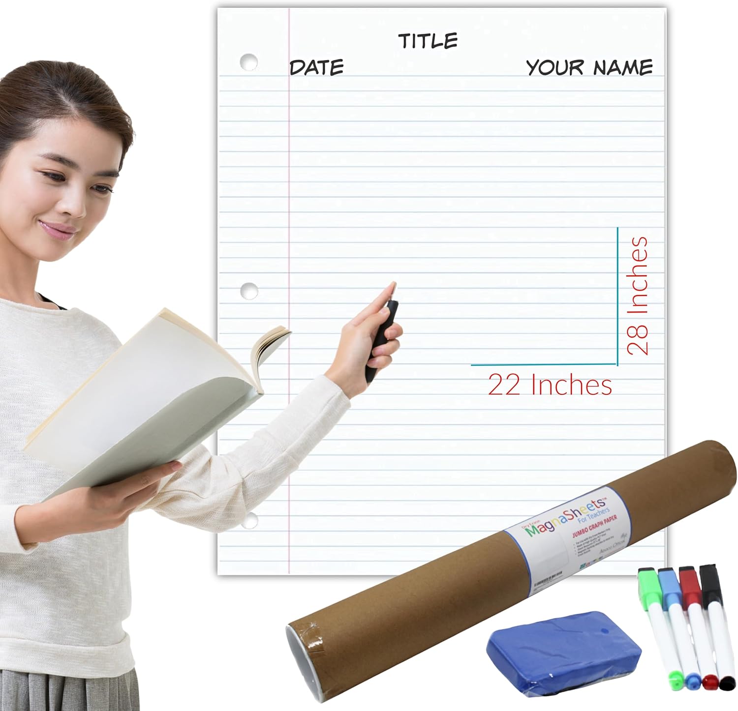 Amazon.co.jp: MagnaSheets 磁気ノートブック用紙 幅22インチ x 高さ28インチ | 消しゴム1個 マーカー4個 ...