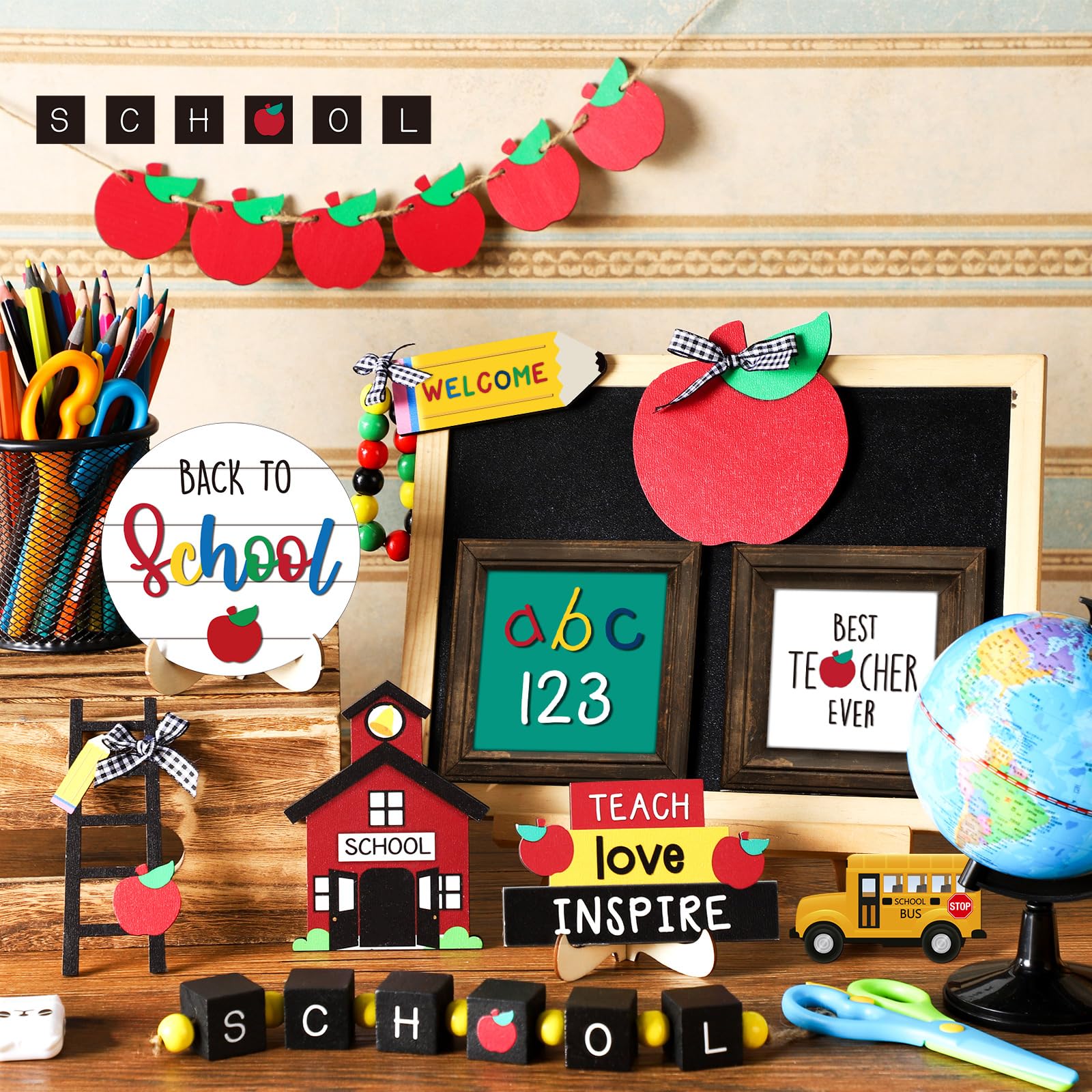 Snapklik.com : 19 Pcs Back To School Tiered Tray Decor Signs Wood Sign ...