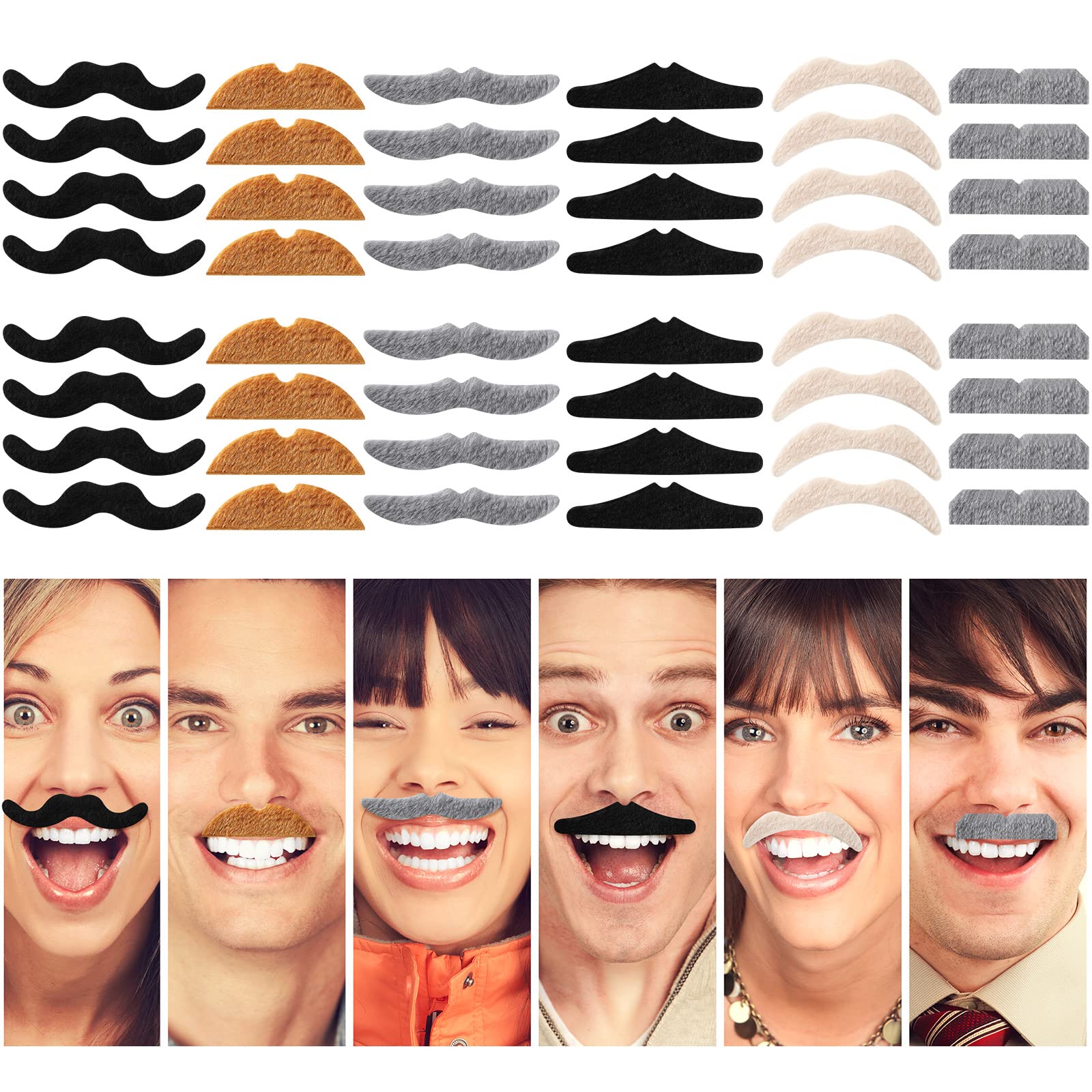 Xinnun 48 Packs Fake Moustache Novelty Self Adhesive Moustaches Set ...
