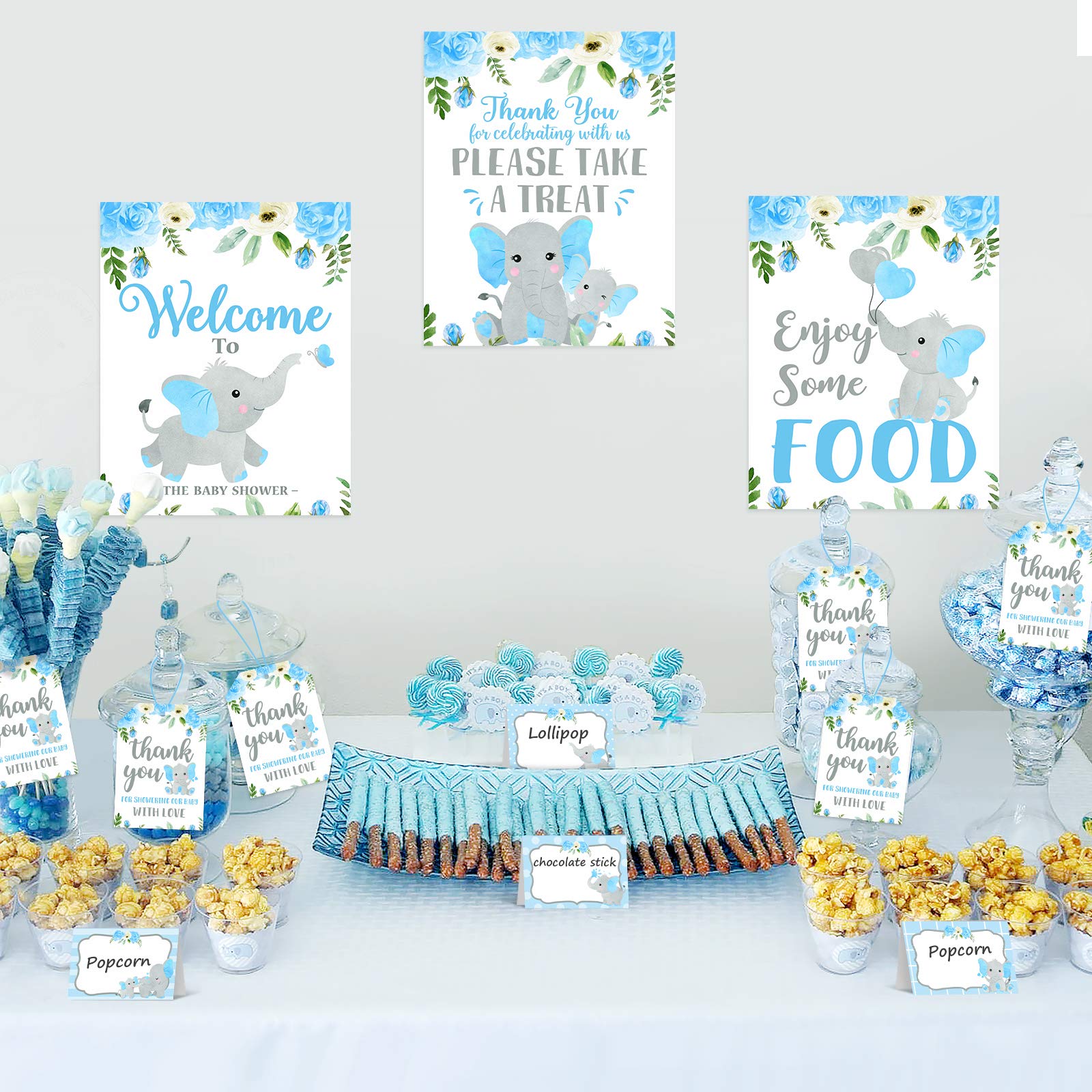 Buy Blue Elephant Baby Shower Decorations Table Bar Signs Thank You Tags Food Game Cards Set For buy-blue-elephant-baby-shower-decorations-table-bar-signs-thank-you-tags-food-game-cards-set-for