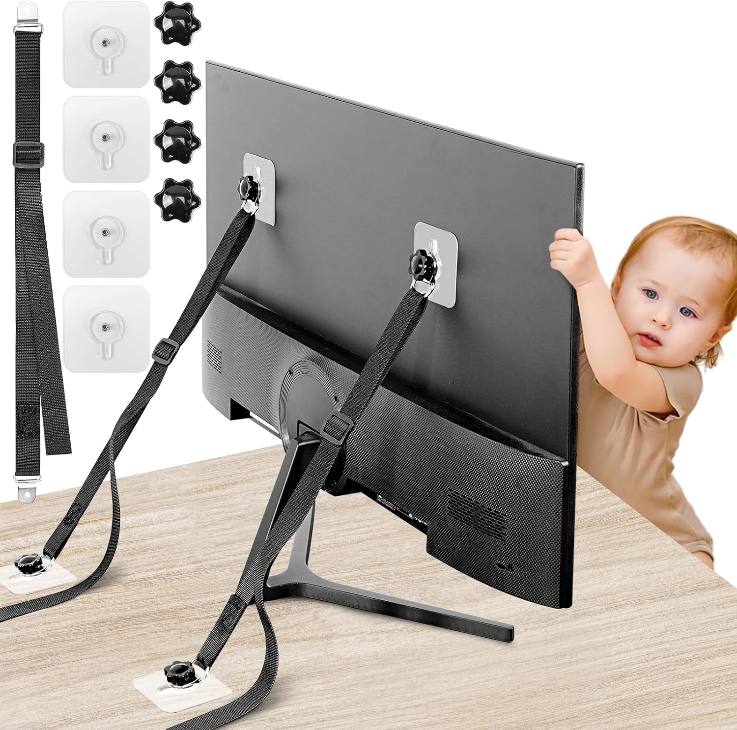 Amazon.com: UNIFAMILY No Drill TV Straps Safety for Flat Screen ...