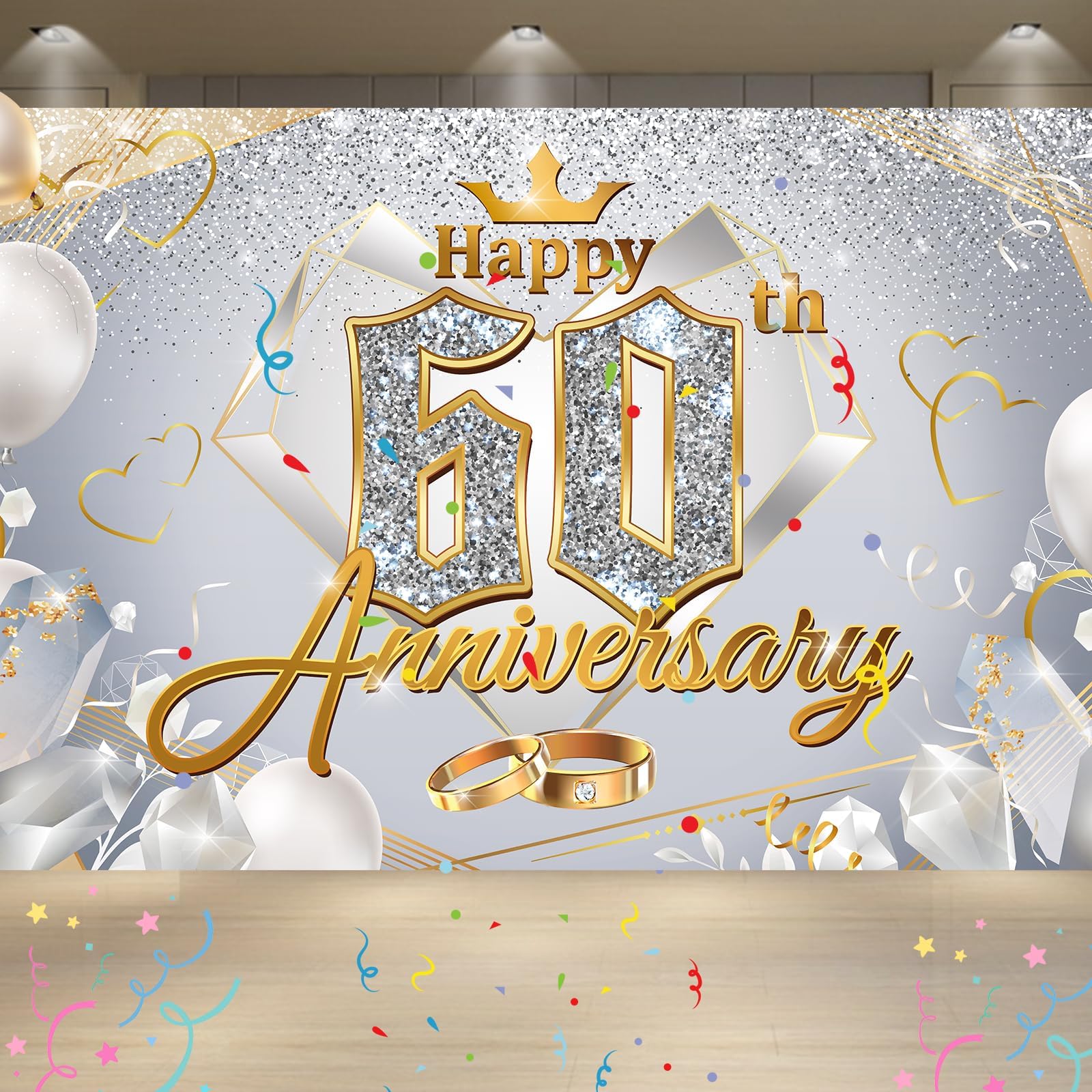 Amazon.com: Bing-Haoze Happy Anniversary Decorations -71“x44” Gold ...