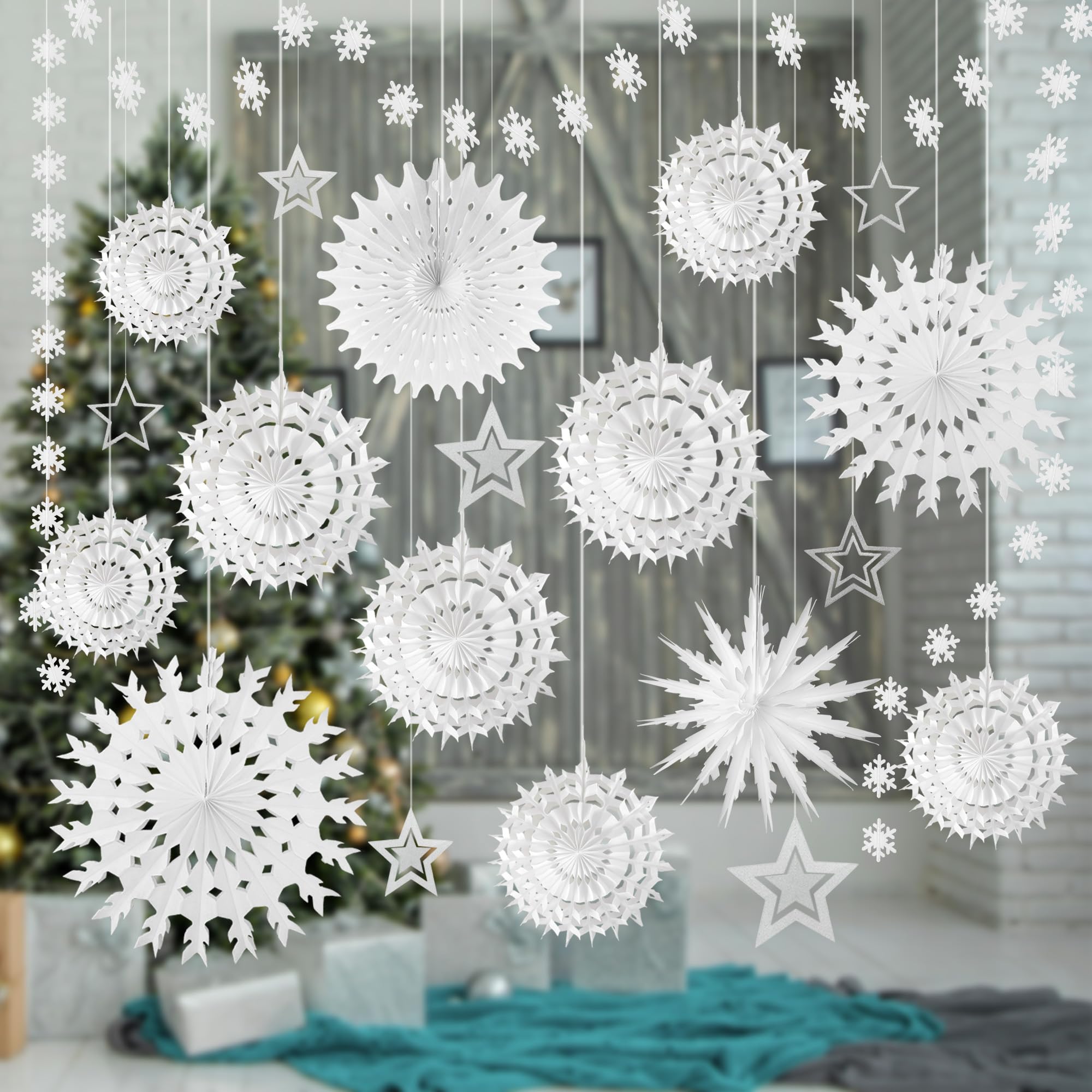 Amazon.com: WNSIRVY 21 Pcs White Snowflake Decorations Christmas Paper ...
