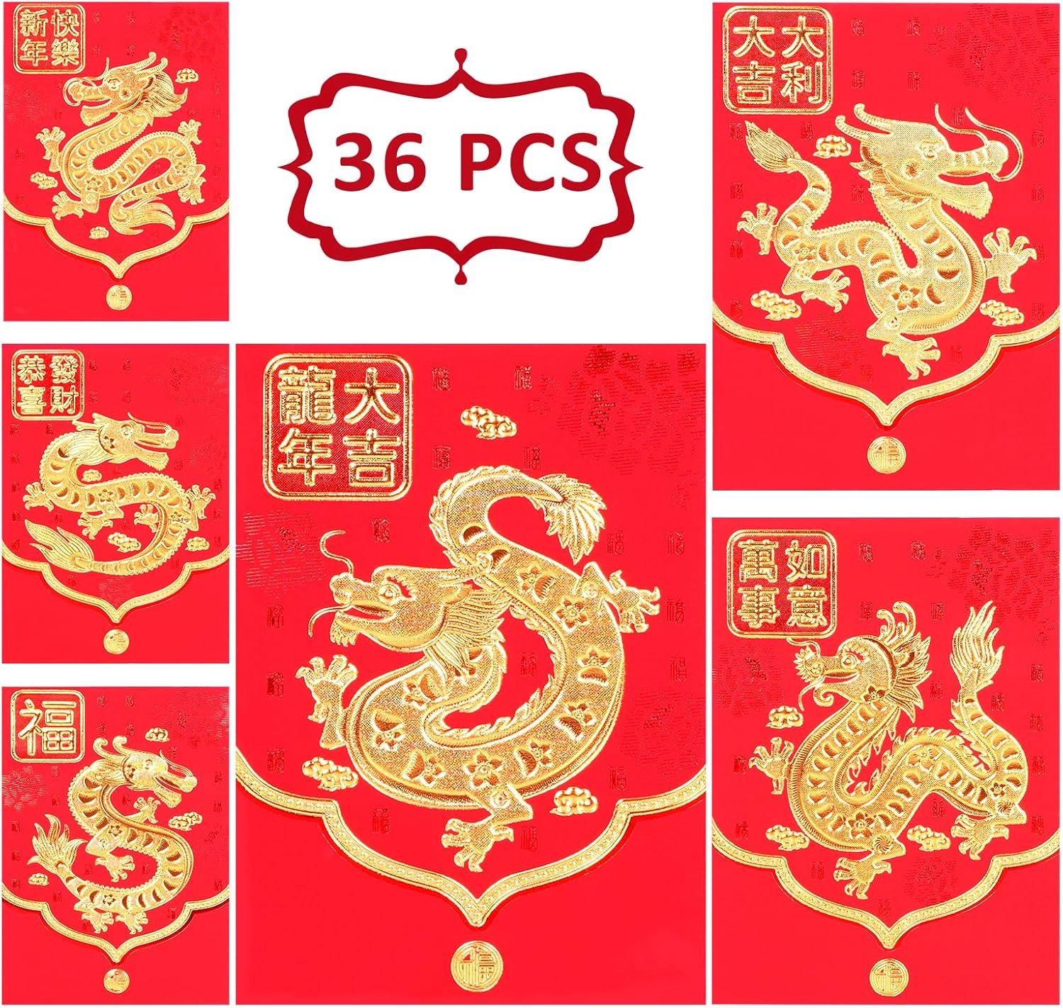Amazon.com : Evelame 36 Pack 2024 Year of the Dragon Red Envelopes for ...