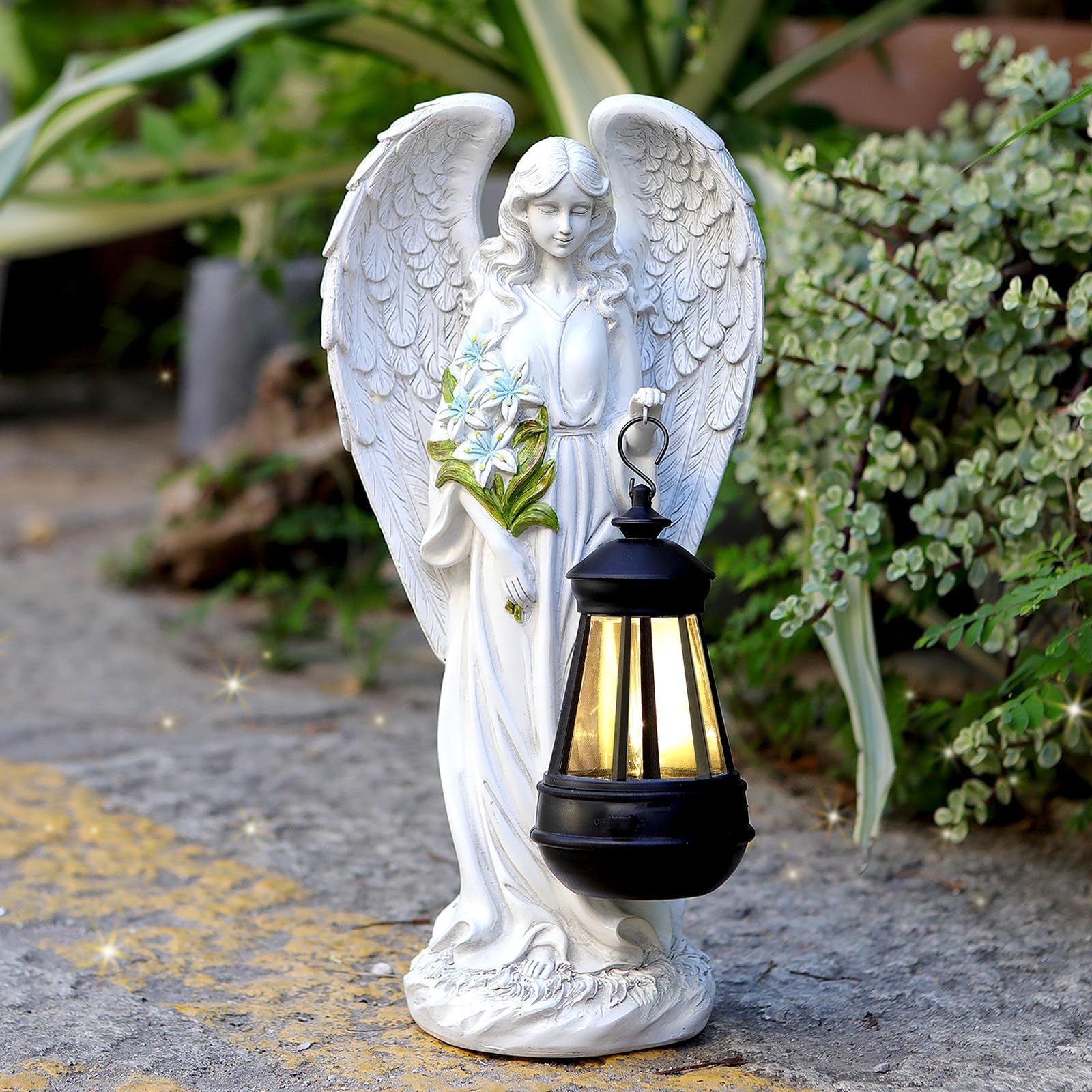 Amazon.com : OKSLO Solar Lighted Stone-Finished Weeping Angel Garden ...