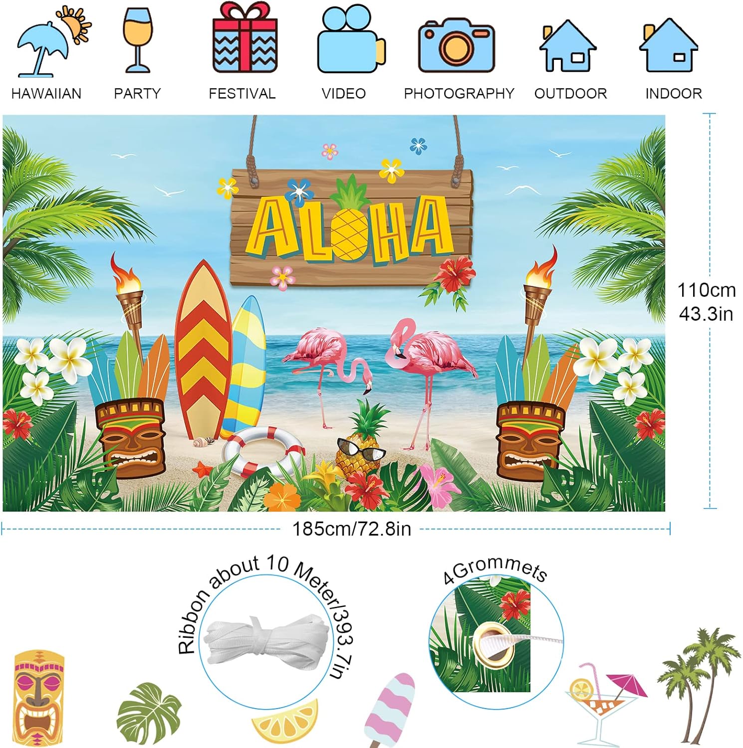 VICSOM Aloha Party Background, Hawaiian Aloha Party Decorations, Aloha ...