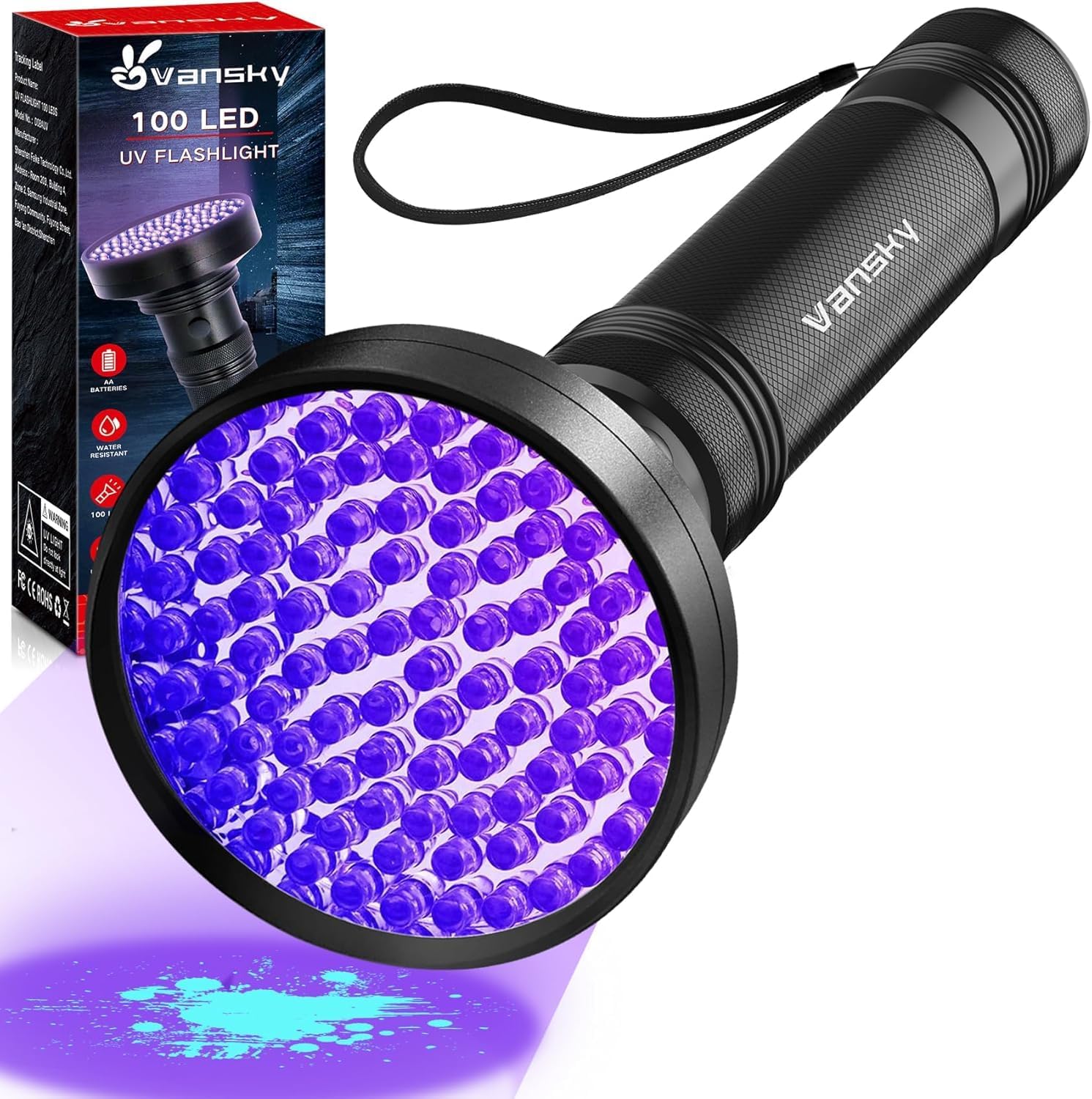 UV Light Blacklight Flashlight, 100 LED Ultraviolet Torch 395nm for ...