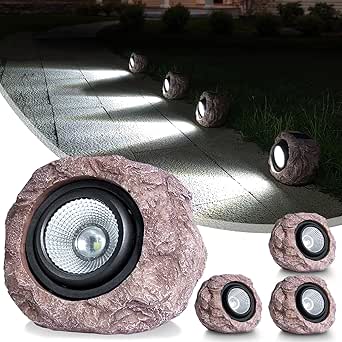 Cloud sakura Solar Rock Lights Outdoor Waterproof - [4 Pack] Realistic ...