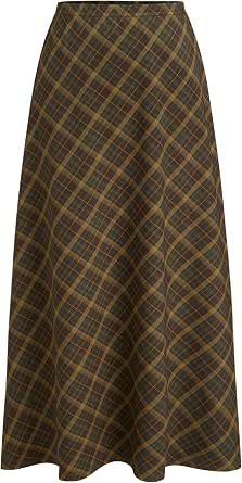 CIDER Women's Plaid Maxi Skirt A-Line Pleated Fall Fashion Gingham ...