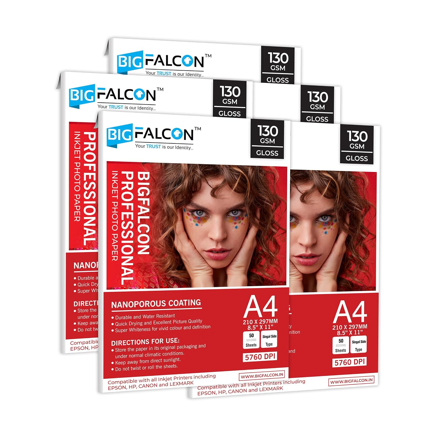 BIGFALCON Professional 130 GSM A4 Size (8.5x11 inch) Glossy Cast Coated ...
