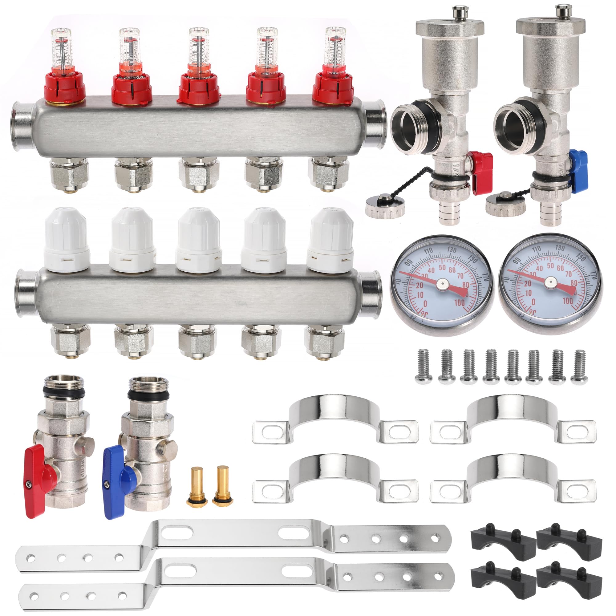 5 Loop Heat Manifold with 1/2 Inch Adapters Included Floor Heating ...