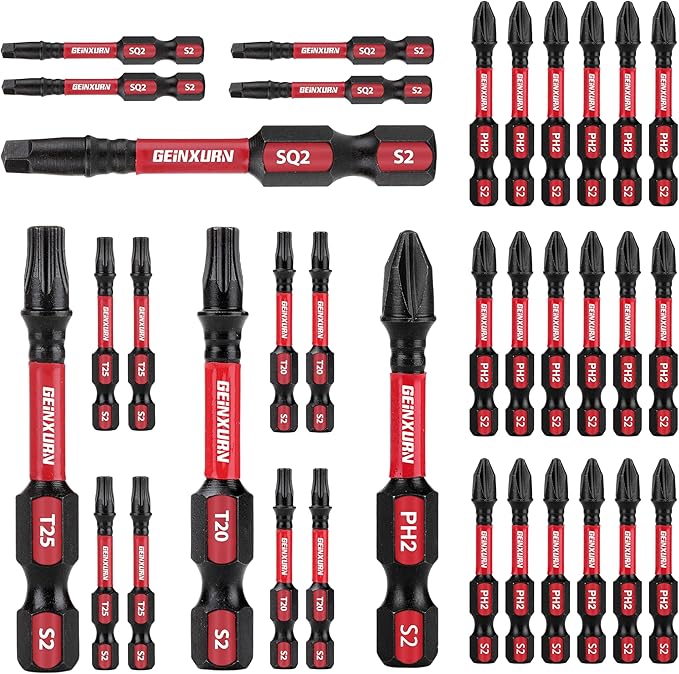 GEINXURN Impact Tough Phillips Square Torx 2 in. Insert Driver Bits, 35Pack Bulk T20/T25/PH2/SQ2 ...