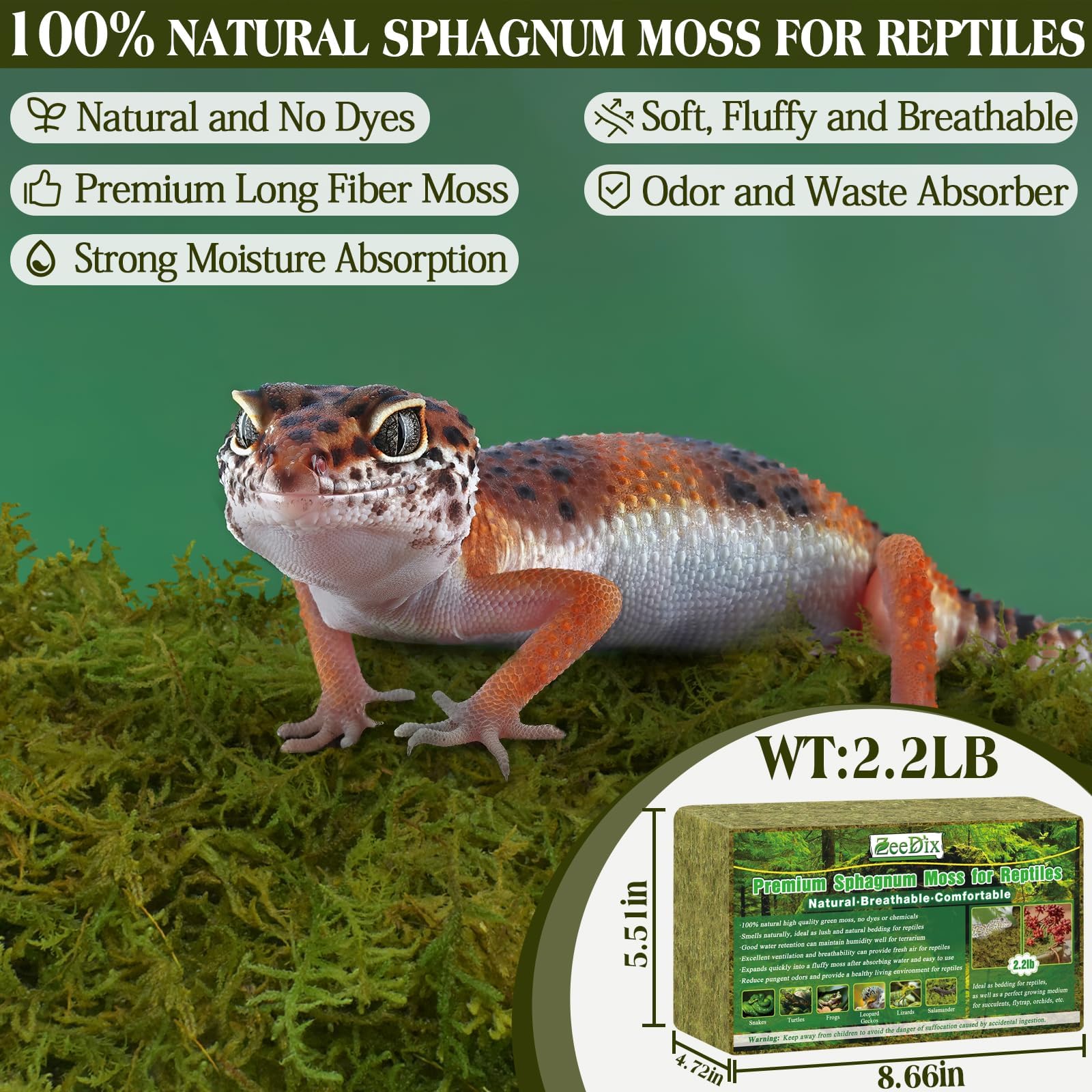 Snapklik.com : 2.2LBS Sphagnum Moss For Reptiles, 20QT Reptile Bedding ...