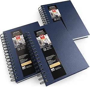 Arteza Watercolor Sketchbooks, 5.5x8.5-inch, 3-Pack, Blue Hardcover Journal, 96 Sheets, 140lb ...