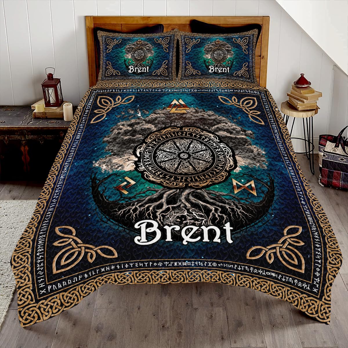 Amazon.com: ENCYCOM Yggdrasil Viking Quilt Bed Sets - Viking Odin Tree ...