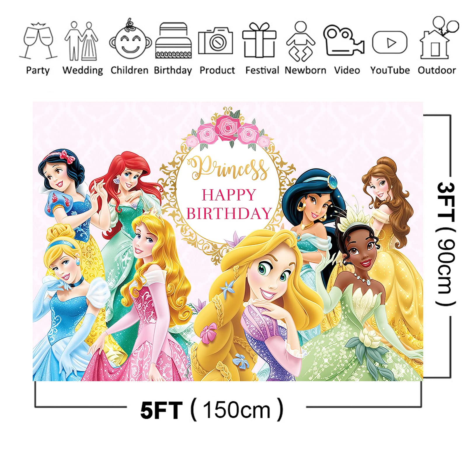 Buy Backdu Princess Backdrop for Birthday Party Cartoons Background for ...