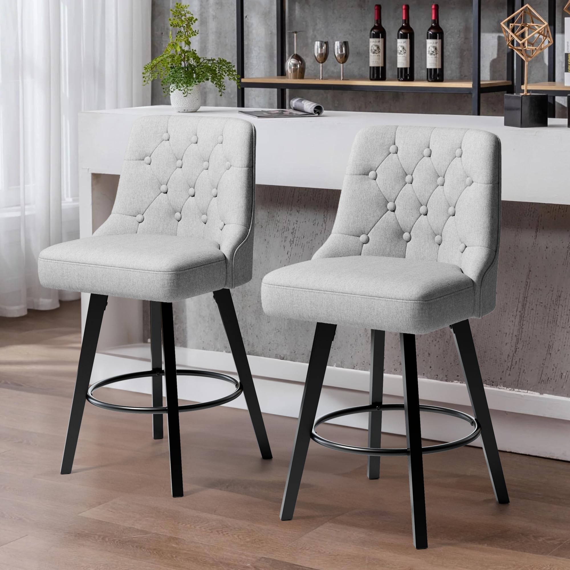 Amazon.com: PatioPerk Modern Swivel Bar Stools with Back, 26" H Seat ...