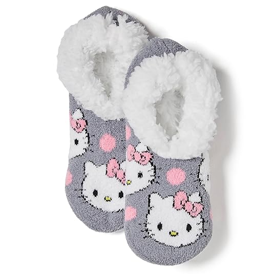 Hello Kitty Women's Teddy Fur Slipper Socks, Grey/Pink, 9-11 : Amazon ...