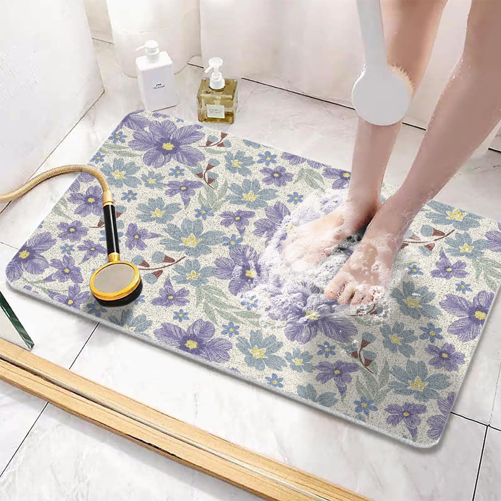 Amazon.com: Extra Large Square Shower Mat Non Slip - Soft PVC Loofah ...