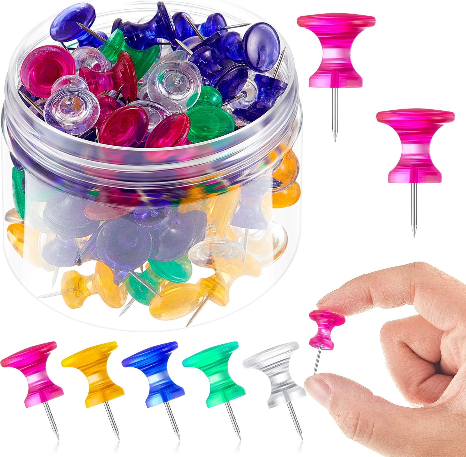 Amazon.com : Officemate Giant Push Pins, 1.5" Assorted Colors, 2 Tubs ...