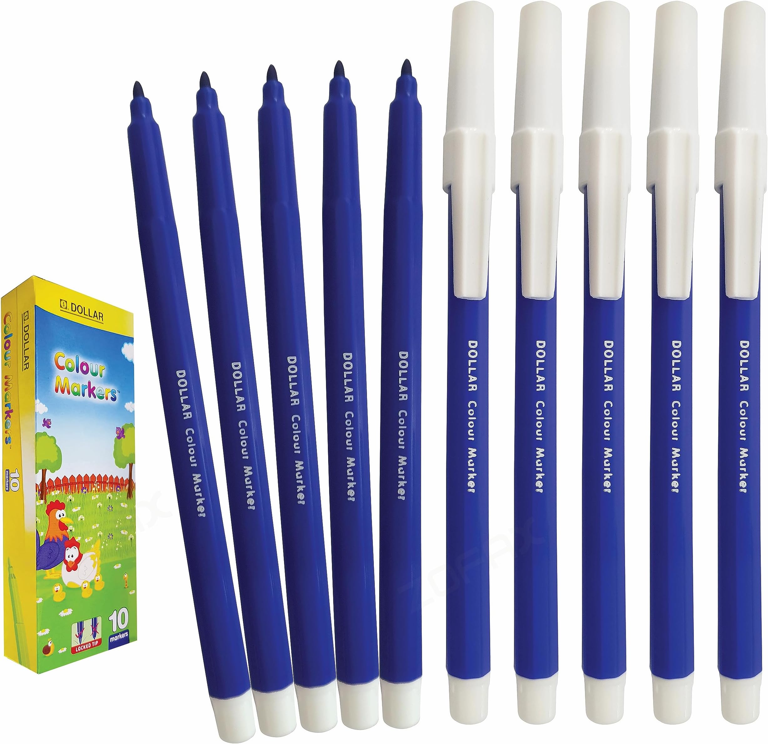 Dollar ColorMax Felt Tips Colouring Pens, BLUE, Pack of 10, Ideal for ...