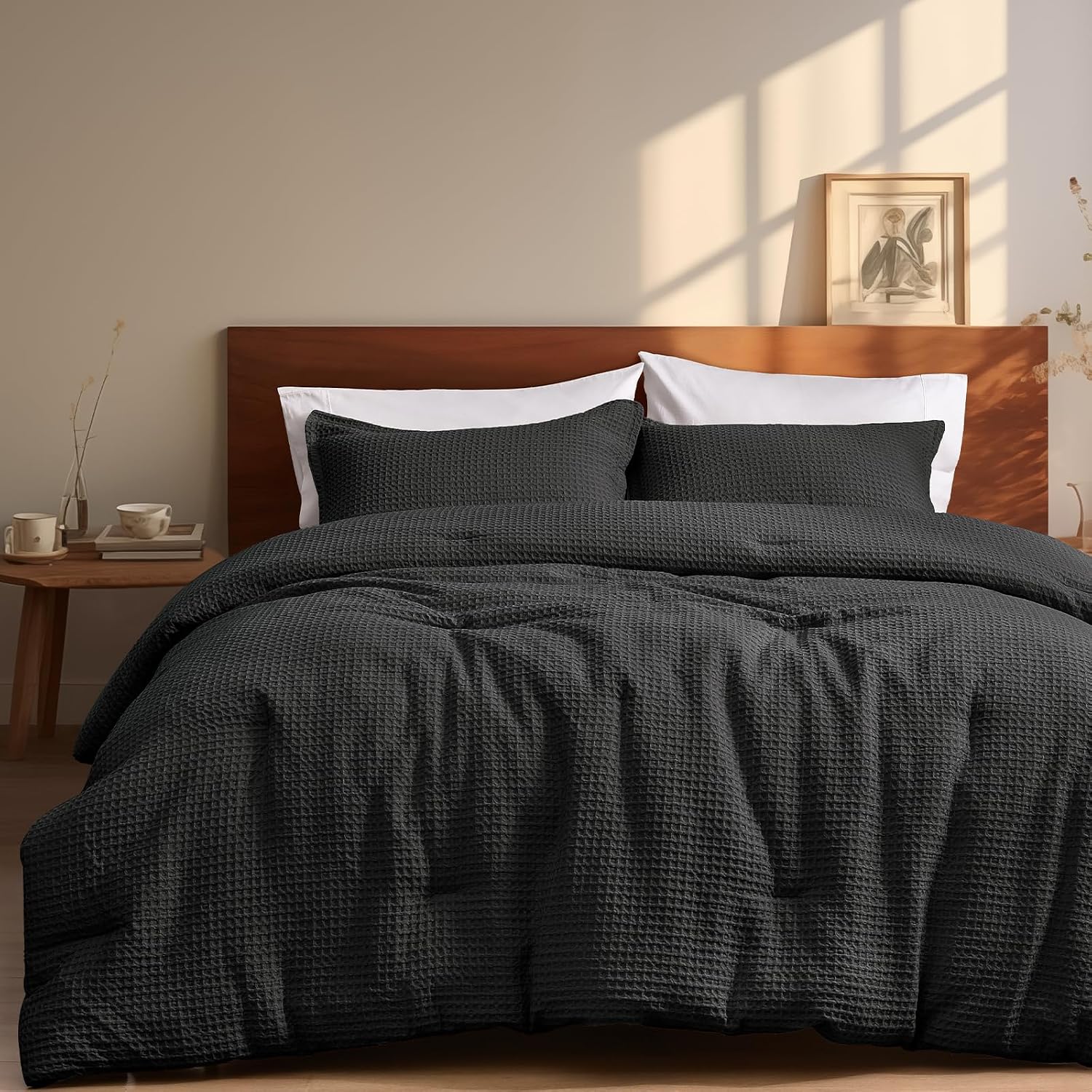 Amazon.com: PHF 3 Pieces Waffle Weave Comforter Set Queen Size ...