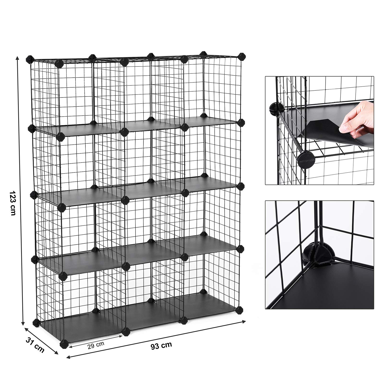 SONGMICS 12 Cubes Wire Grid Storage Rack, Interlocking Shelving Unit ...