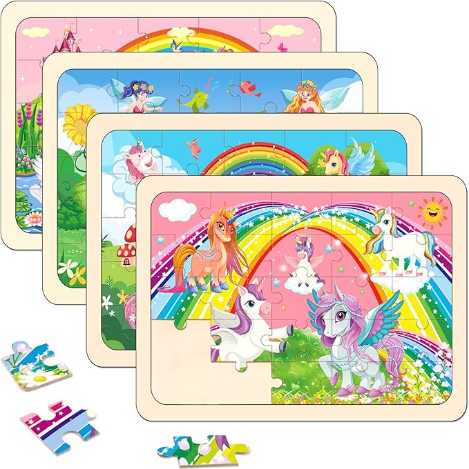 Amazon.com: Puzzles for Kids Ages 4-6, 4 Pack Wooden Jigsaw Puzzles 24 ...