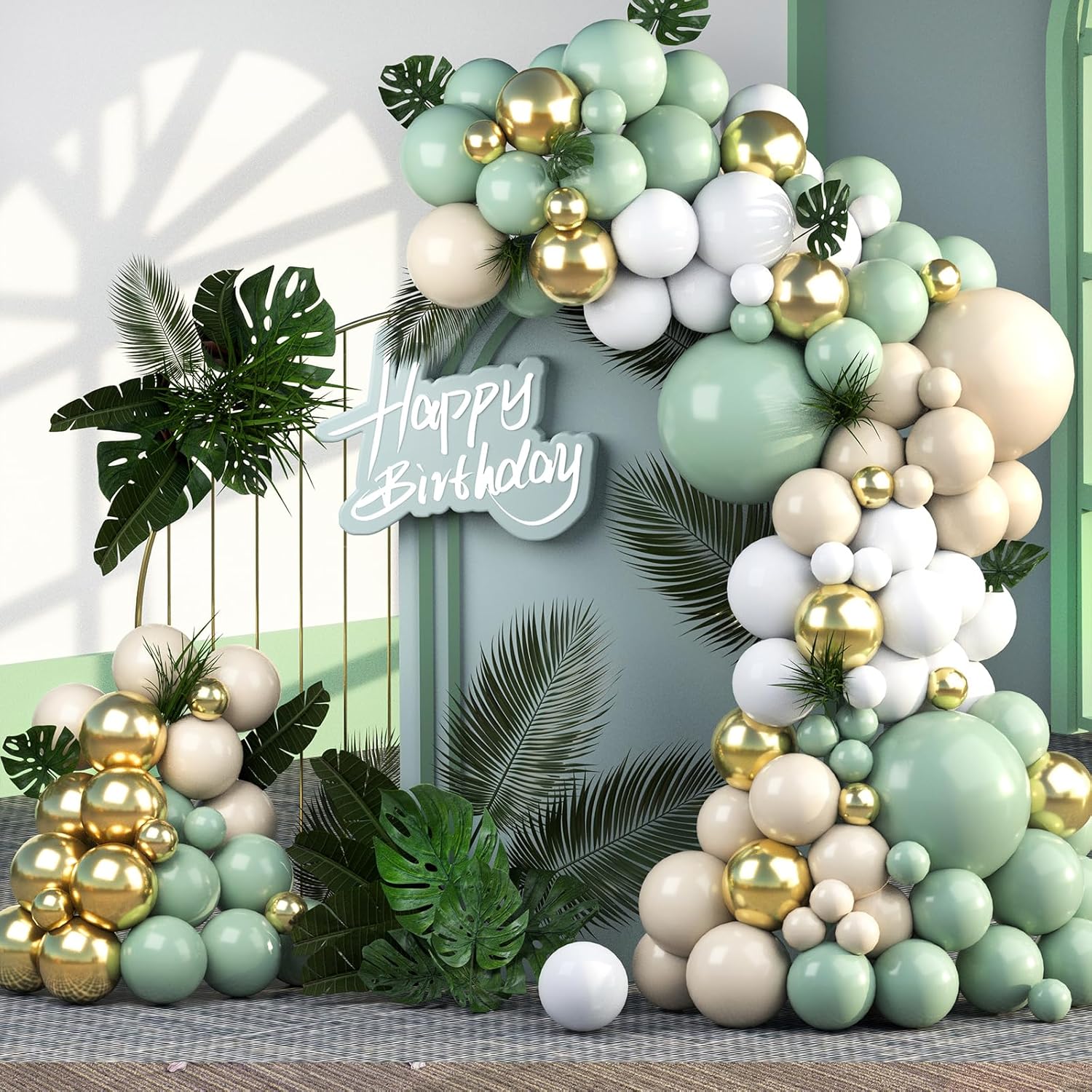Amazon.com: Sage Green and White Balloon Garland Kit,Sage Green Gold White Balloon Arch with ...