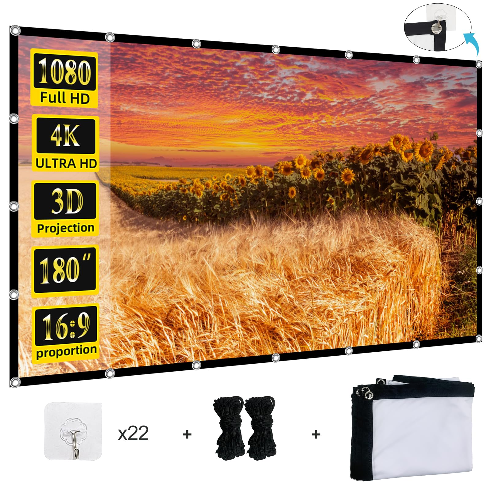 Amazon.com: Projector Screen 180 inch, XINLEMY Large 4K HD 16:9 ...