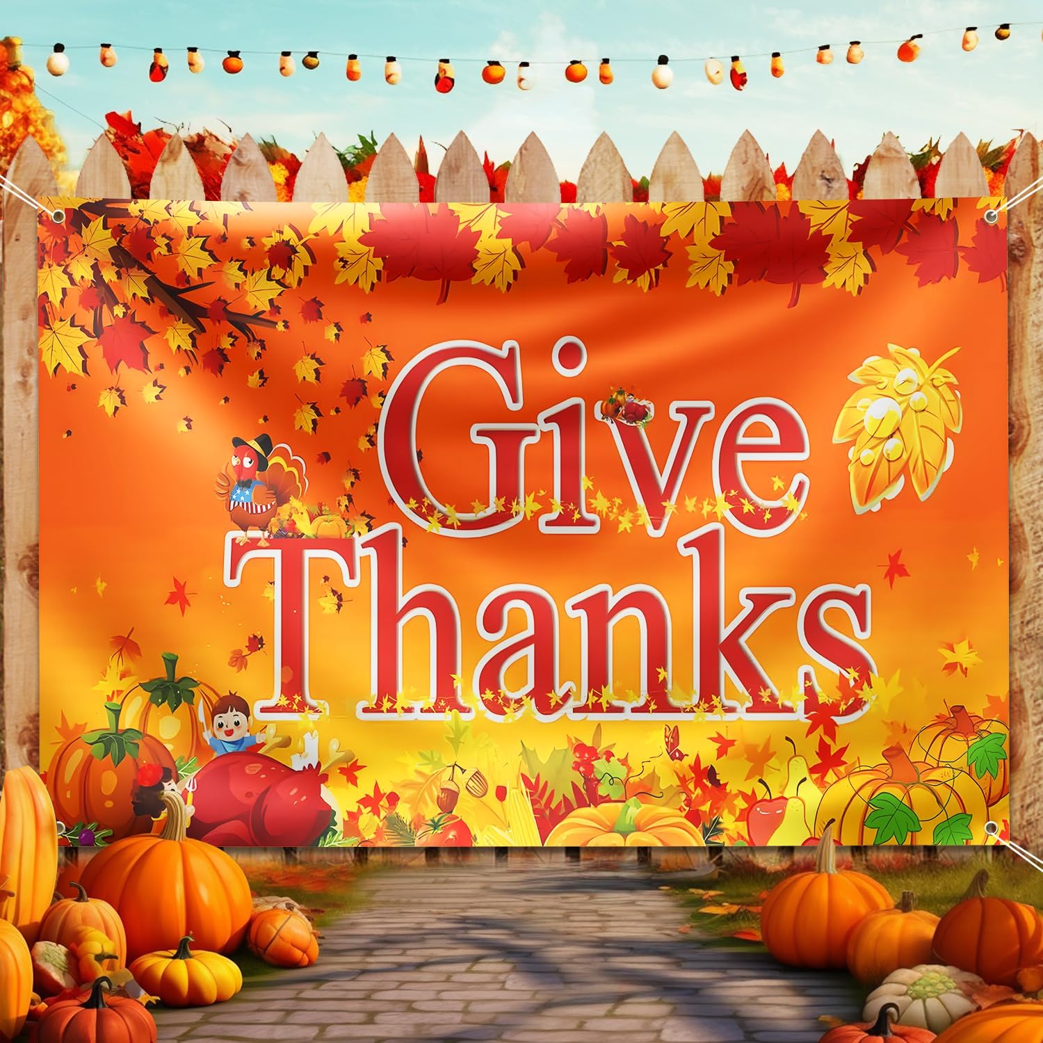 Amazon.com : Thanksgiving Backdrop Give Thanks Party Decorations Happy ...