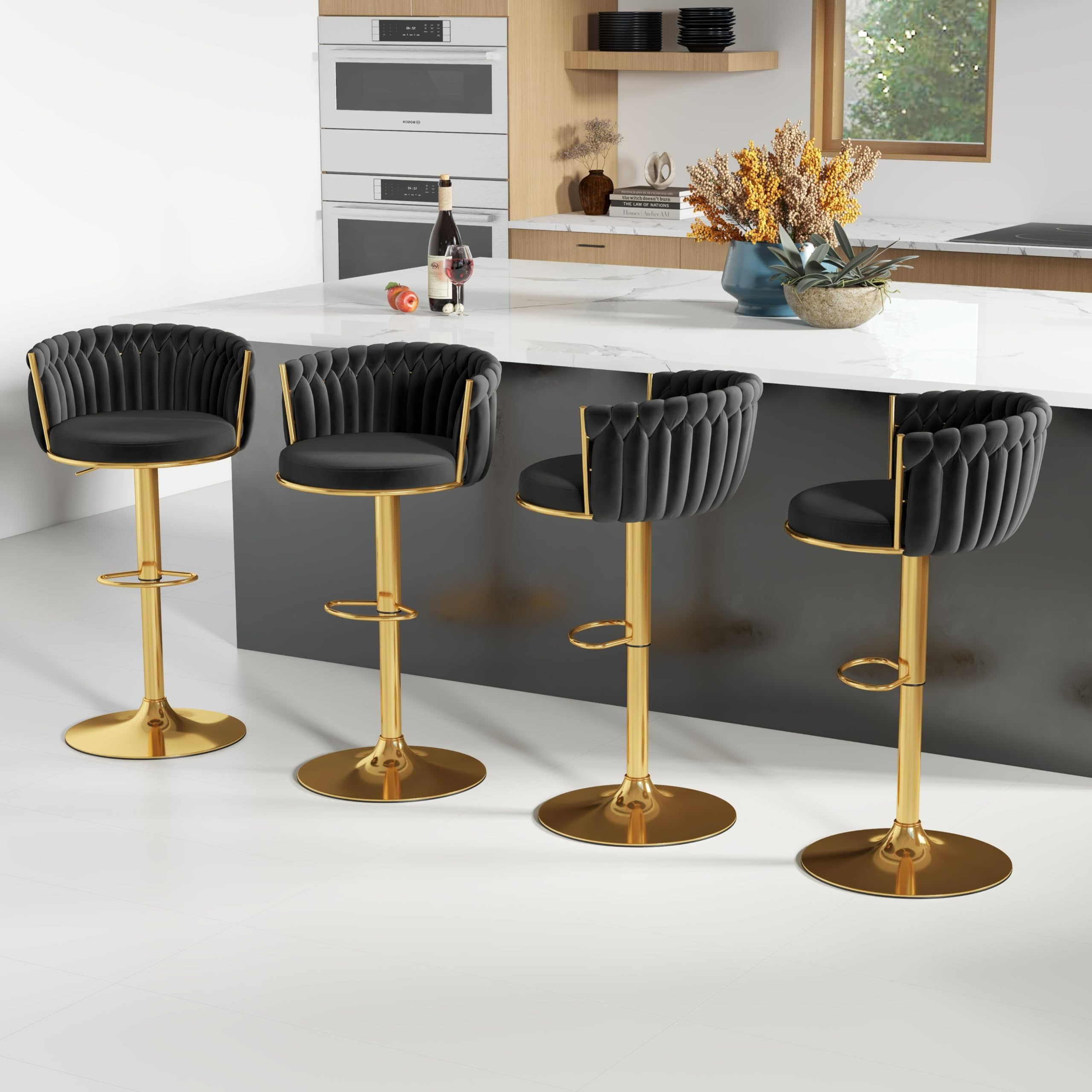 Amazon.com: ABET Gold Bar Stool Set of 4, Velvet Swivel Barstools ...