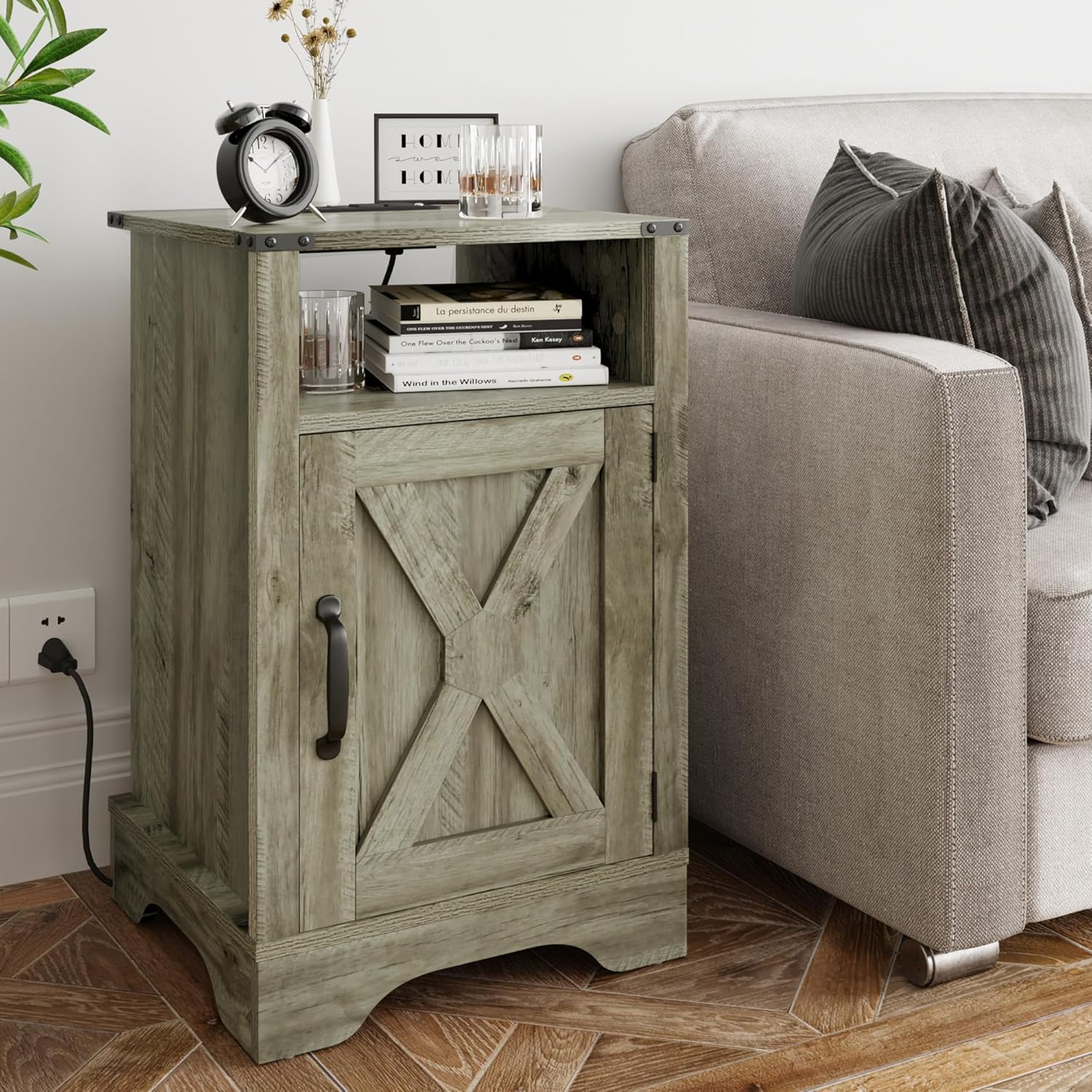 Amazon.com: RoyalCraft Farmhouse Nightstand with Charging Station, Tall ...