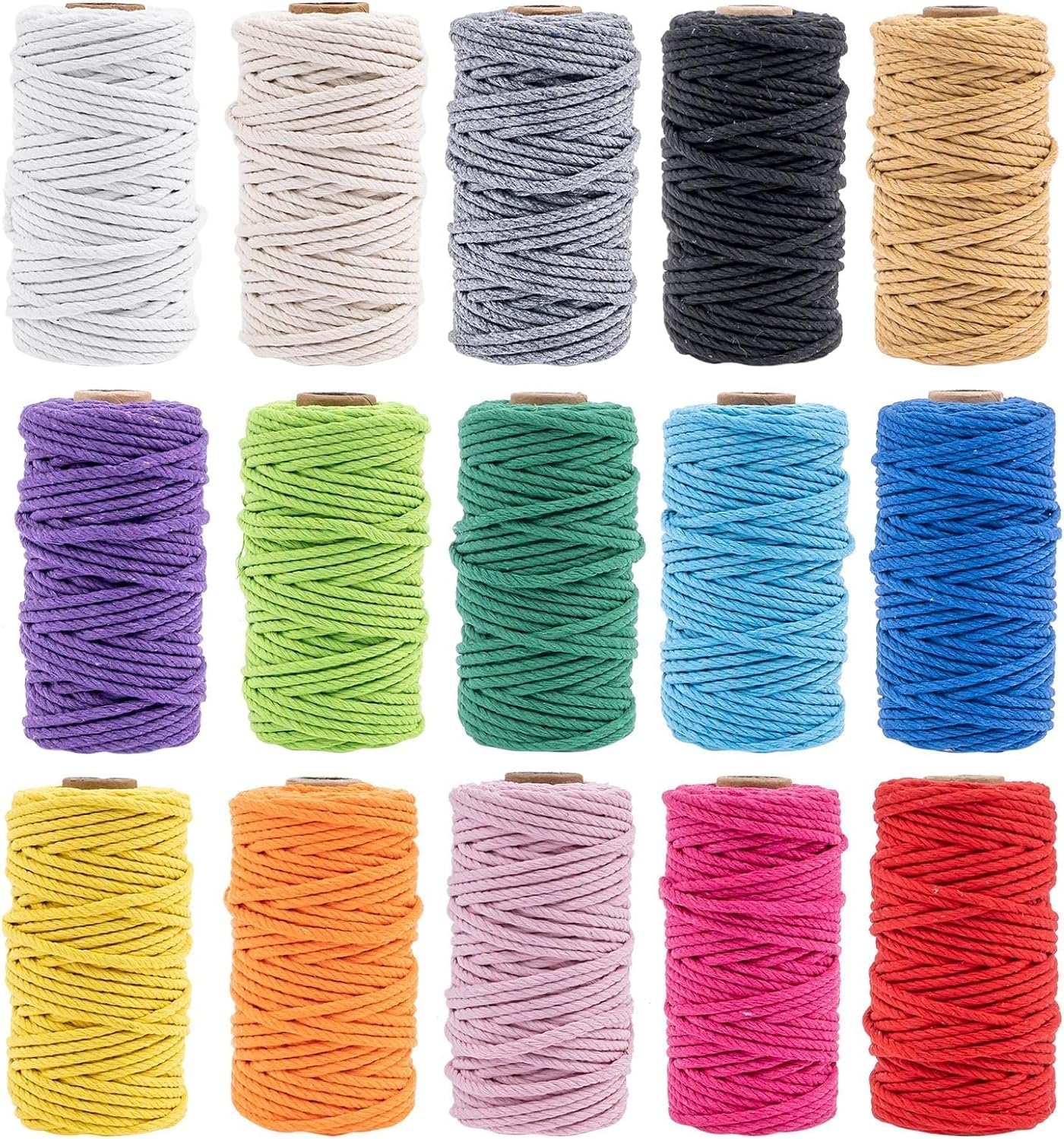 15 Rolls Macrame Cord 3mm x 480 Yards, 4-Strand Soft Natural Cotton ...