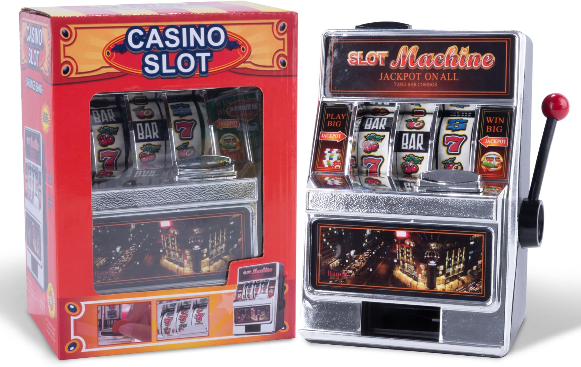 Amazon.com : 777 Silver Slot Machine Casino Toy Piggy Bank Replica with ...