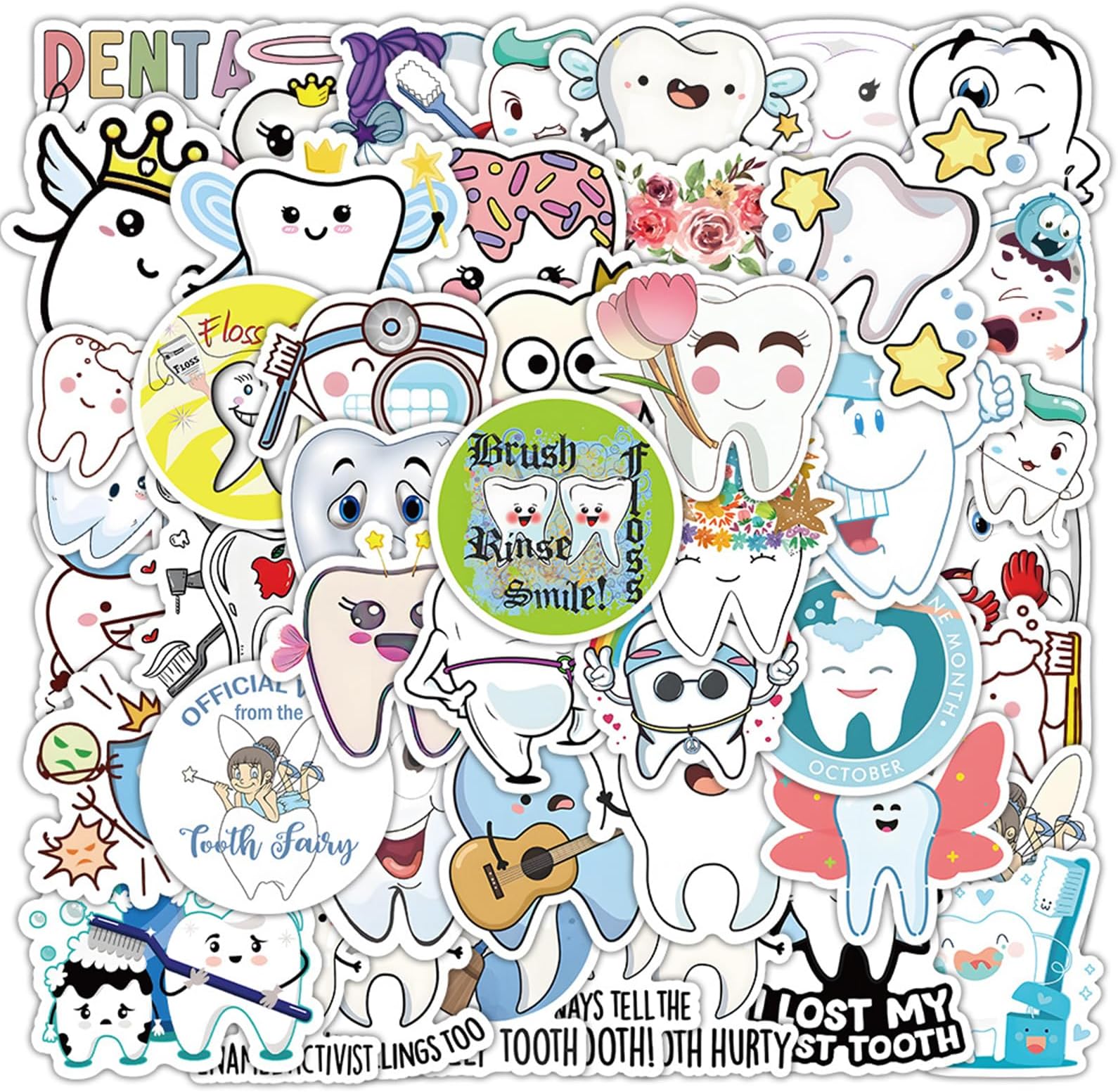 Amazon.com: 50 Pack Pcs Dental Tooth Stickers for Water Bottles ...