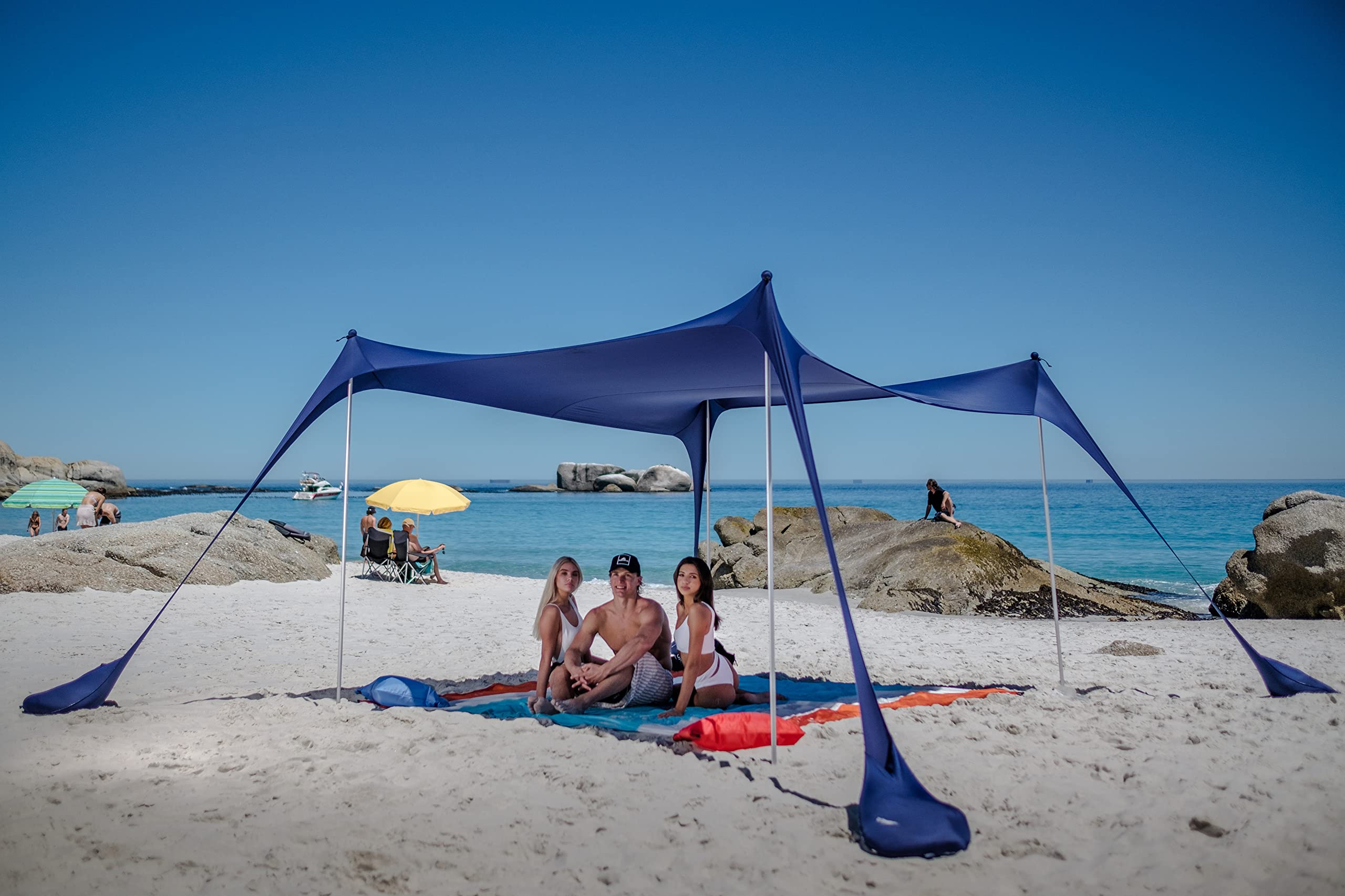 SUN NINJA 8 Person Pop Up Beach Tent Sun Shelter (Navy) UPF50+ with ...