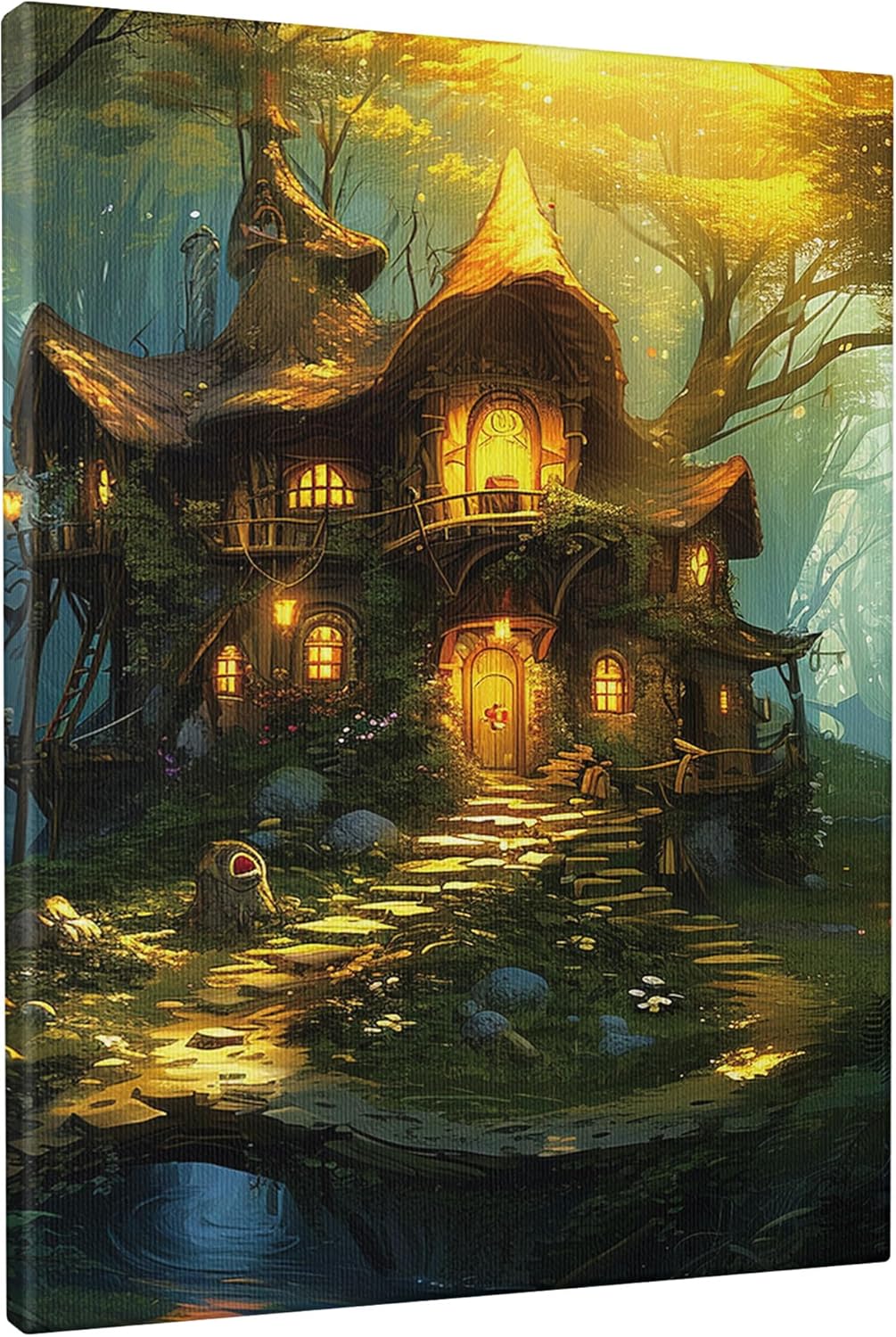 Amazon.com: Enchanted forest unframed canvas wall art mystery cabin ...