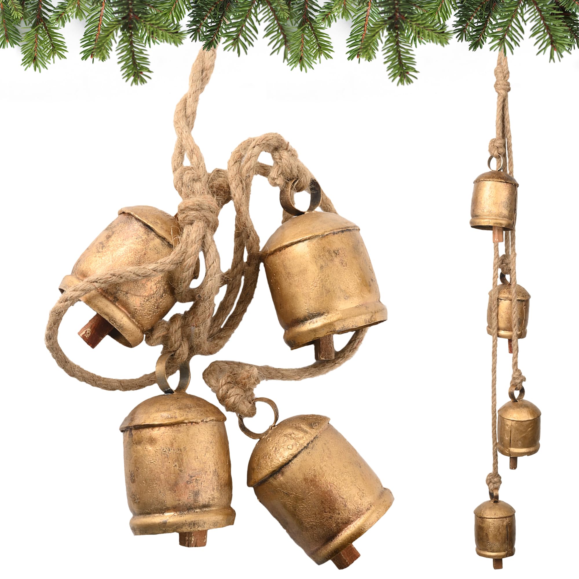 Amazon.com: Christmas Bells - 4 Vintage Cluster Cow Bells on Rope ...