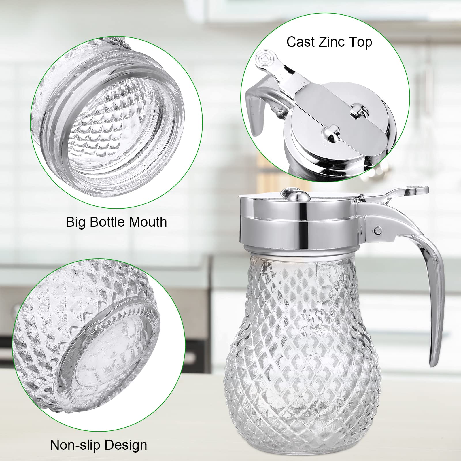 24 Pcs Glass Syrup Dispenser with Cast Zinc Top 6 oz Clear Honey Pot ...