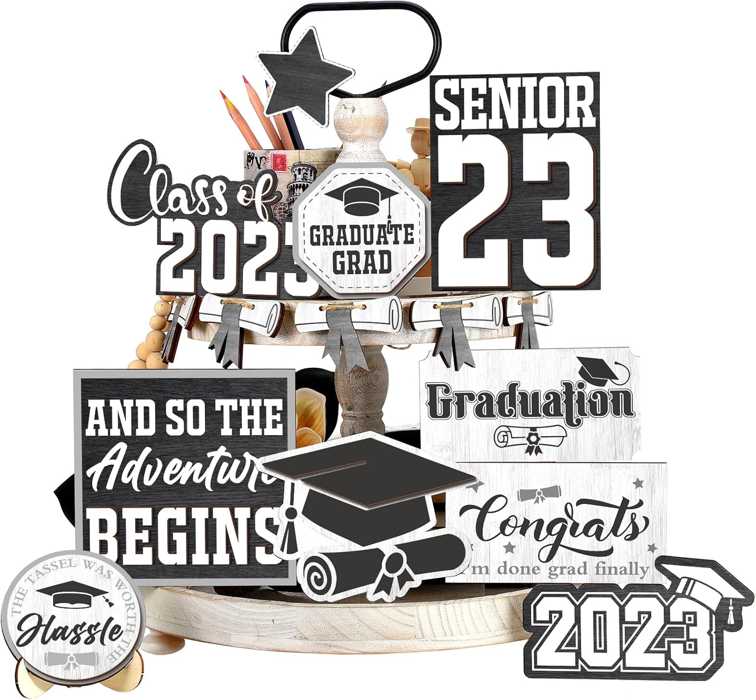 Amazon.com: Maitys 15 Pcs Graduation Tiered Tray Decor Class of 2023 ...