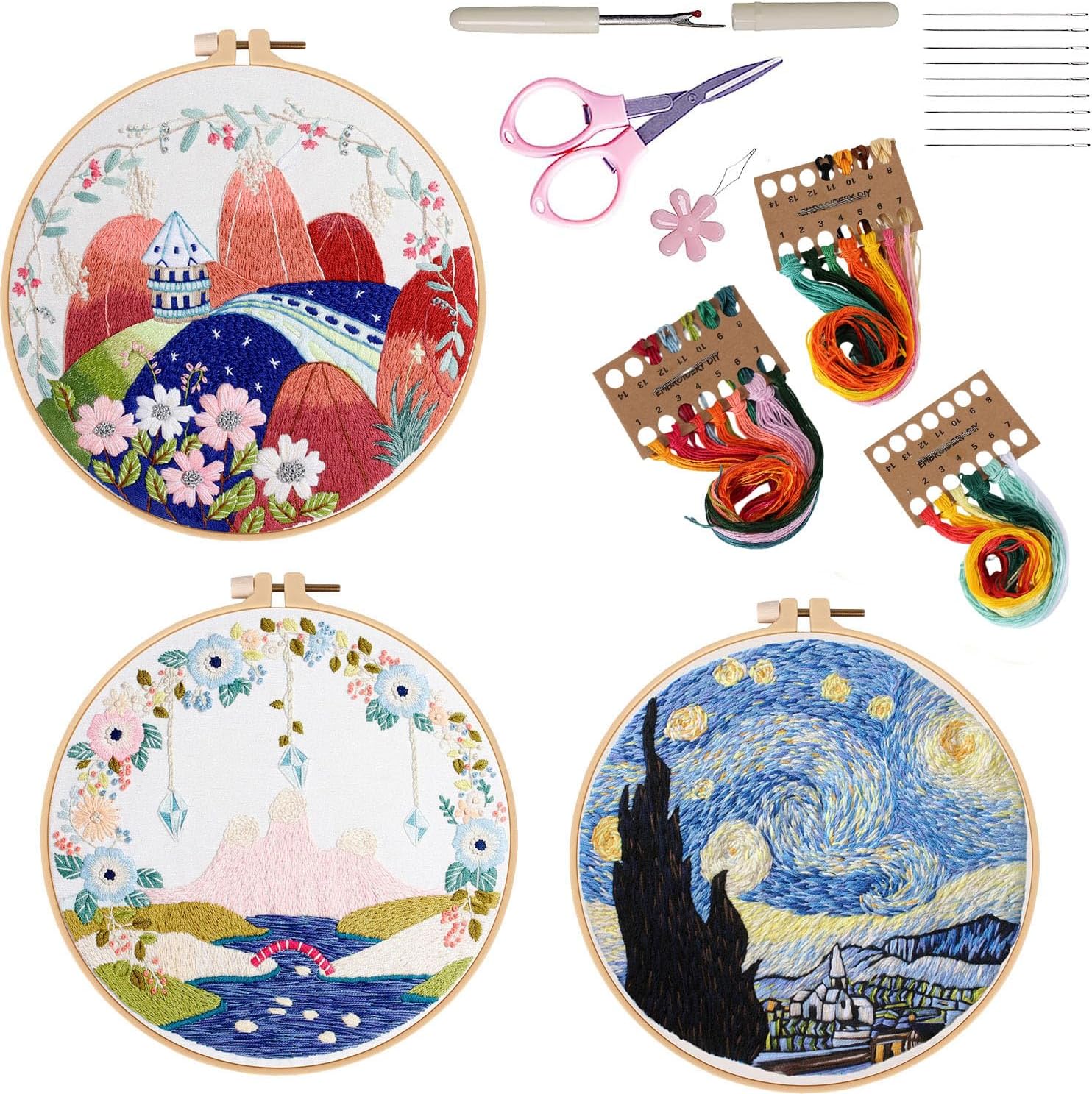 Amazon.com: PIBEI Embroidery Kit, 3 Sets Embroidery Kit for Beginners ...